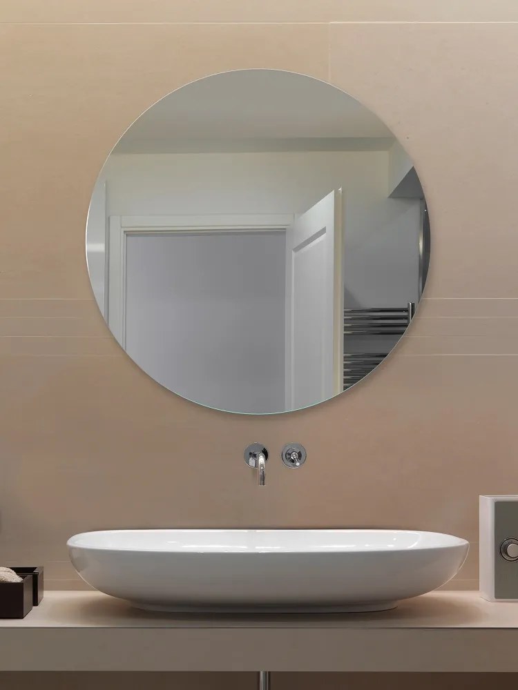 PURE RONDE kulaté zrcadlo na chodbu do předsíně nástěnné Ø 60 cm s leštěnou hranou do koupelny na zeď 710-204