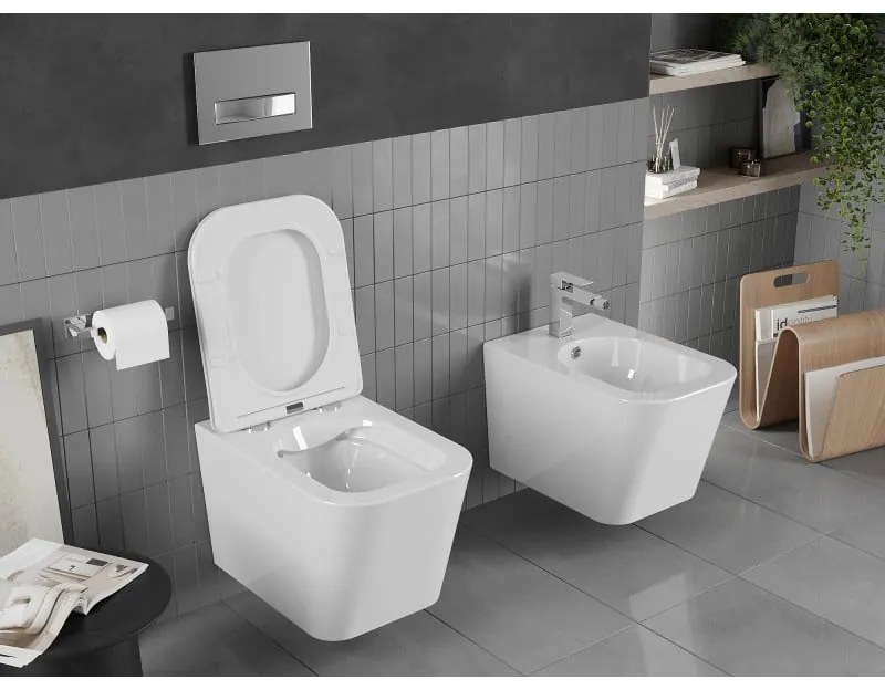 Mexen Teo závěsná wc mísa Rimless s tenkým toaletním sedátkem Slim z duroplastu, bílá - 30850600