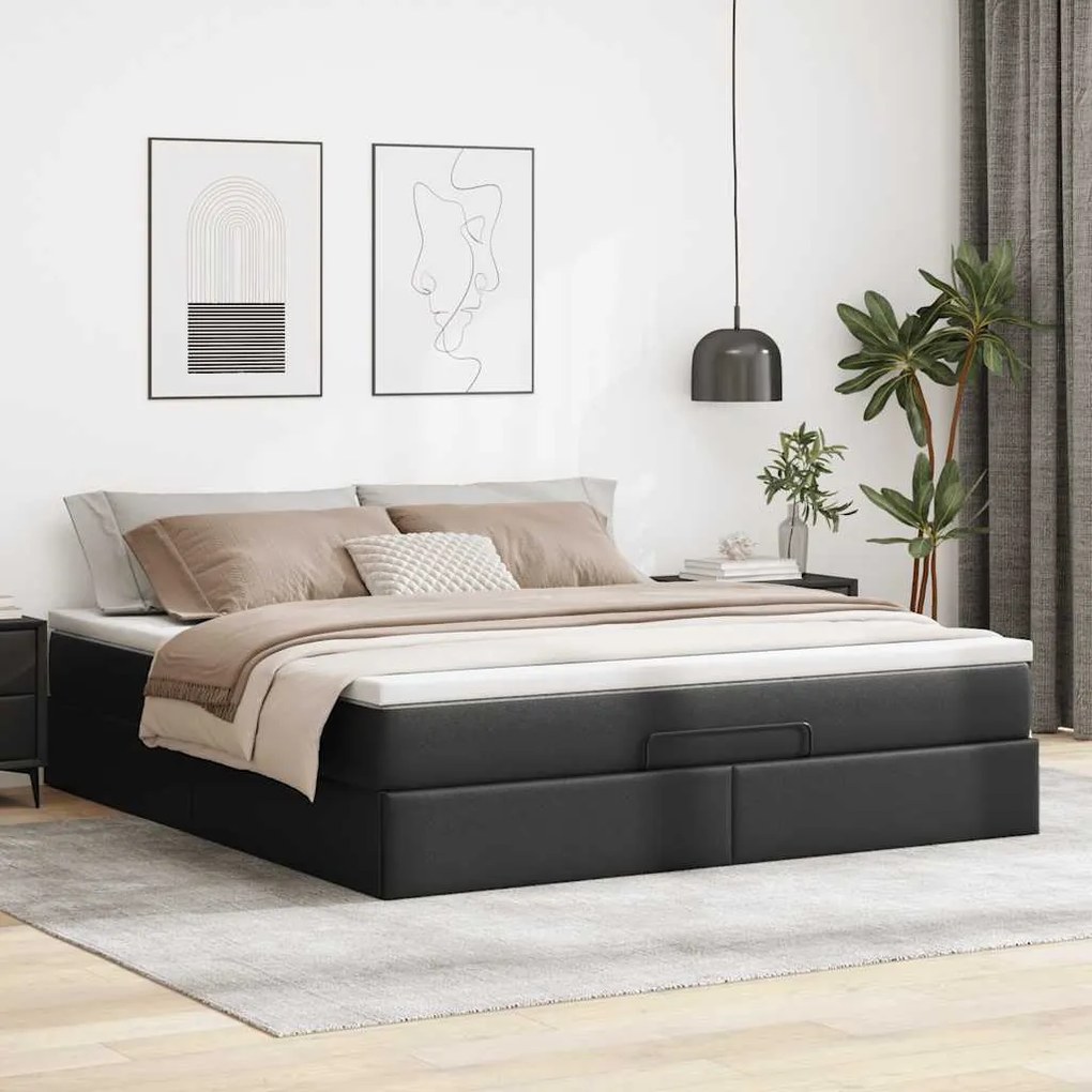 Osmanský rám postele s matrací černá 180x200cm umělá kůže 3311051