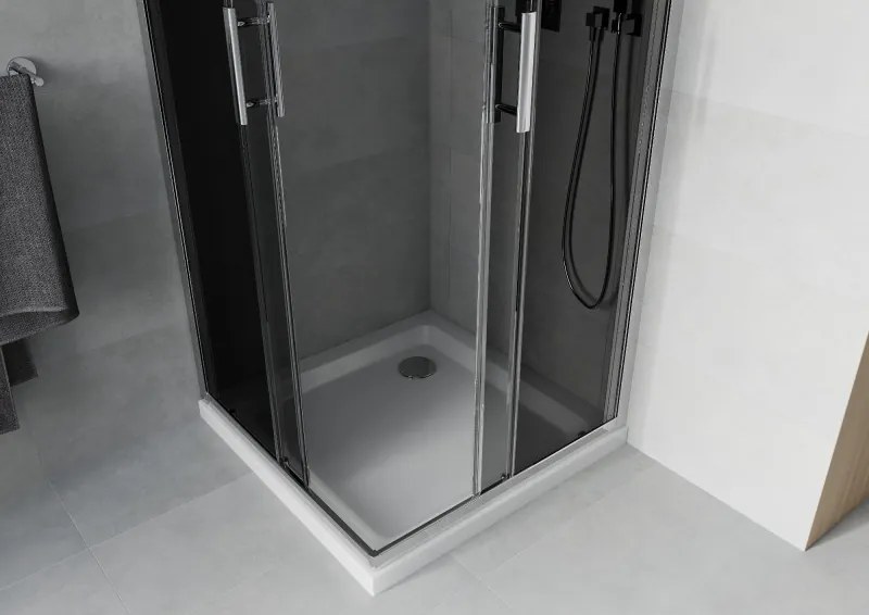 Mexen Rio čtvercový sprchový kout 80 x 80 cm, 5mm sklo, šedé sklo, chromový profil + slim sprchová vanička 5cm, 860-080-080-01-40-4010