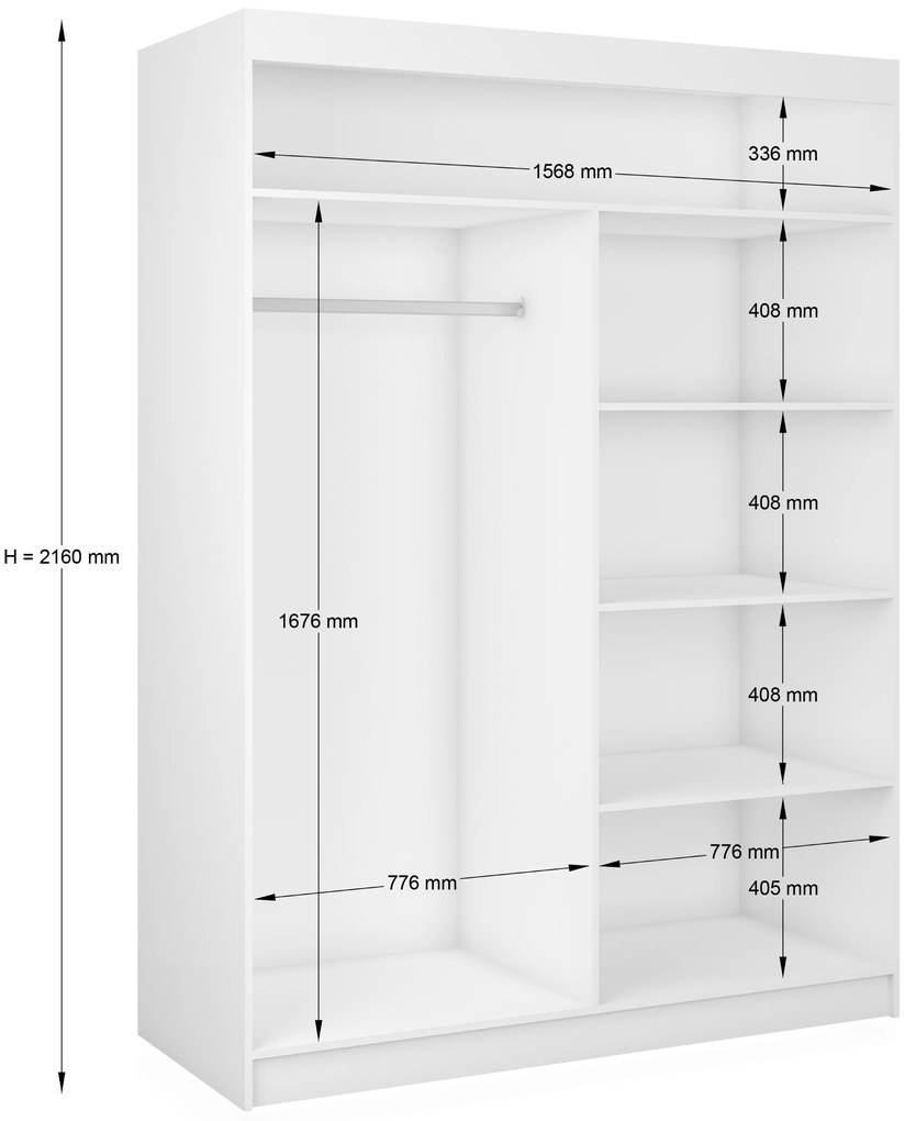 Šatní skříň se zrcadly 160 cm Dafné Barva: Bílá / Sonoma