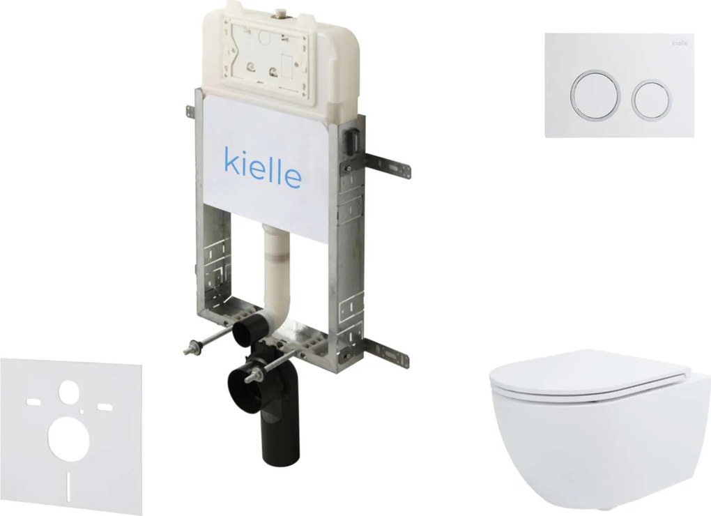 kielle Genesis New - Set předstěnové instalace, klozetu Oudee, Vortex Rimless+, sedátka softclose a tlačítka Gemini New II, lesklá bílá/chrom 30502SZ04