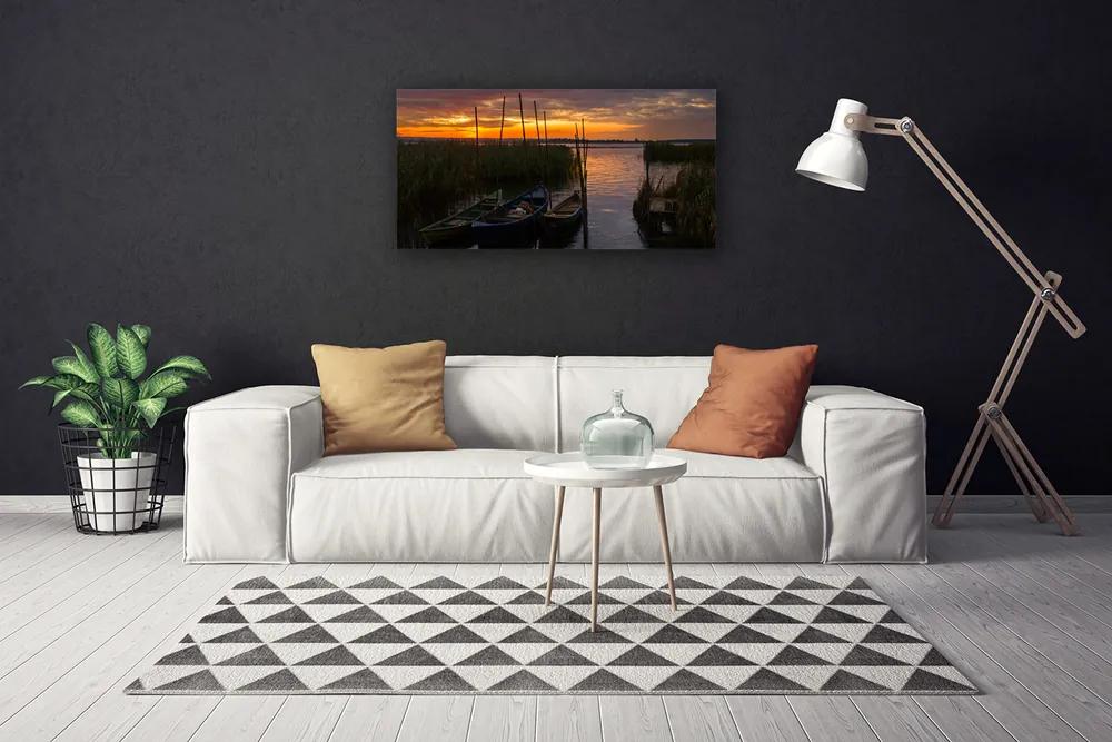 Obraz na plátně Loďky Moře Tráva Krajina 140x70 cm