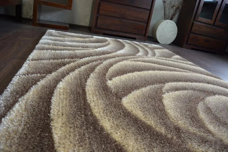 Kusový koberec Shaggy SPACE 3D RICHARD světle hnědý