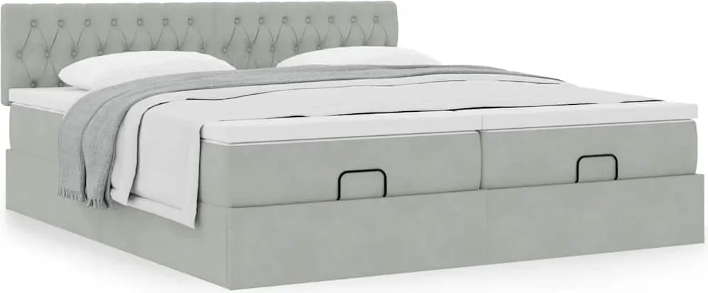 Osmanský rám postele s matracíes světle šedá 200x200cm samet 3312098