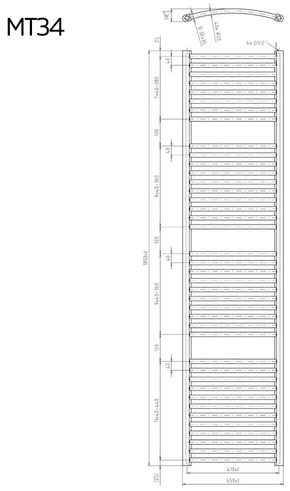 Mereo otopný žebřík oblý 450x1850 mm elektrický bílý MT34E