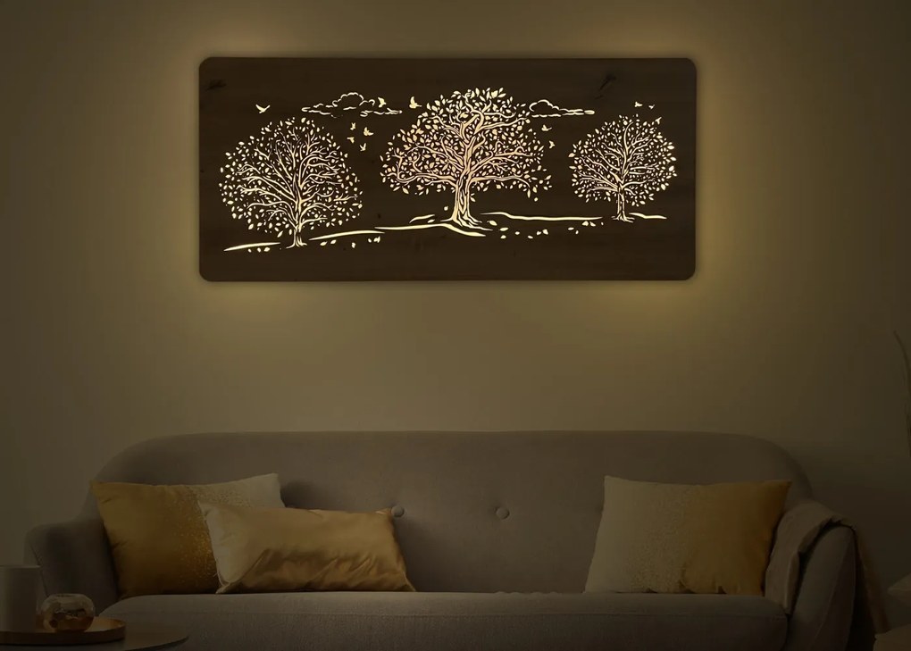 Li-Go "Tři lípy" světelný obraz s baterií 110x50cm varianta: ovládání na obraze bez dálkového ovladače, provedení: dub