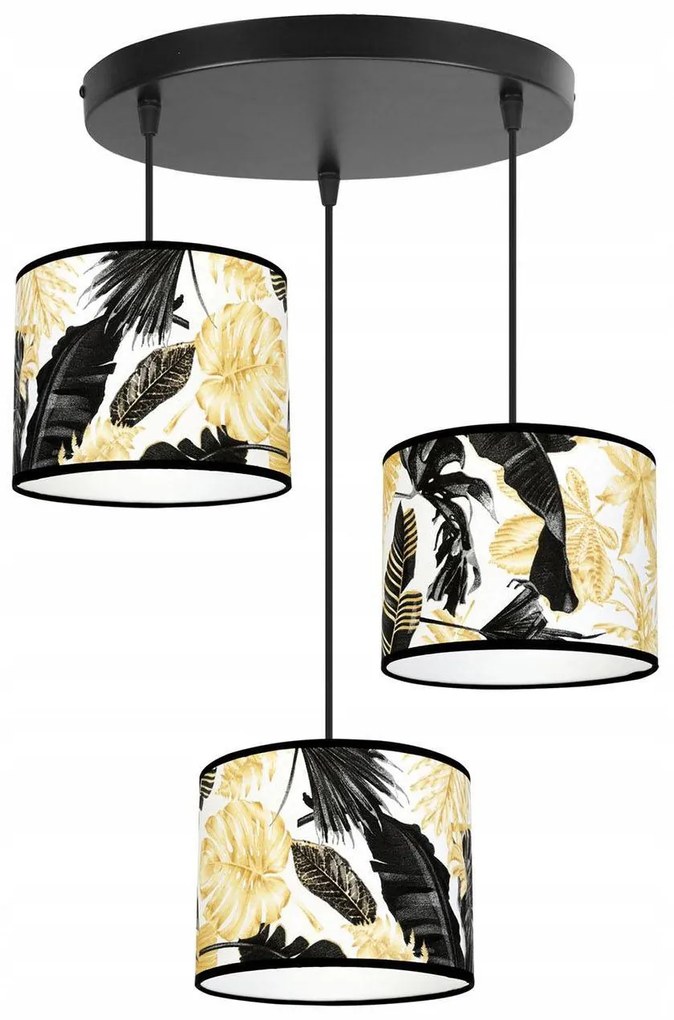 Závěsné svítidlo Gold Flowers, 3x bílé textilní stínítko s květinovým vzorem, (výběr ze 2 barev konstrukce), o