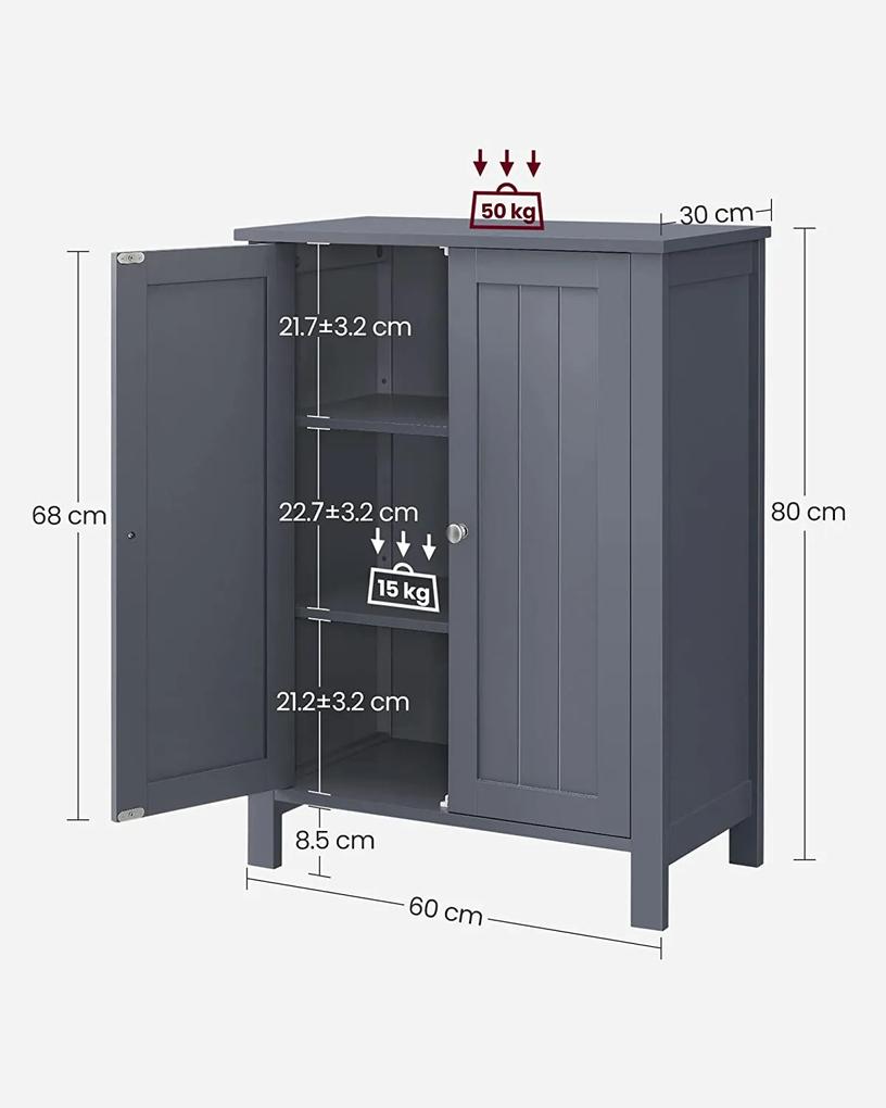 VASAGLE Skříňka koupelnová 60x30x80cm šedá