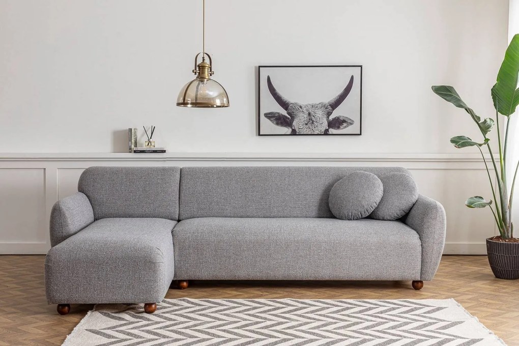 Designová rohová sedačka Jamiya 273 cm světle šedá - levá