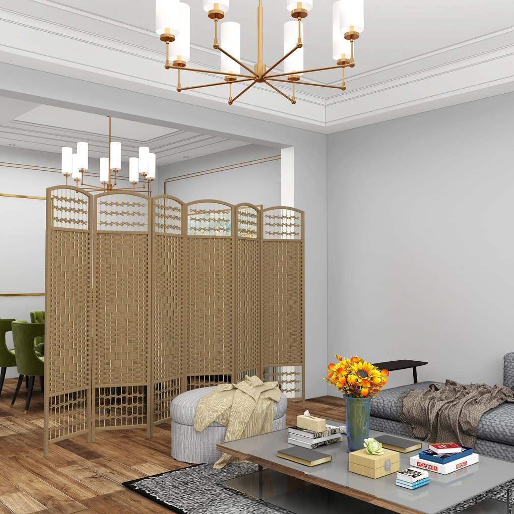 HOMCOM 6-panelový paraván 240x170 cm skládací dělicí stěna s papírovým provázkem a dřevěným rámem pro ložnici a obývací pokoj