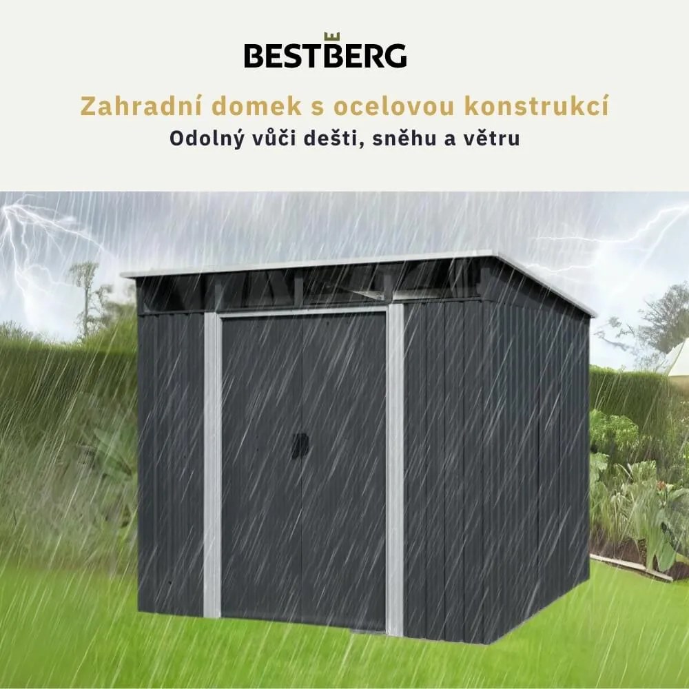 Zahradní domek BestBerg ZDSL-6S / 6,6 m² / 238 x 279 x 203 cm / světle šedá