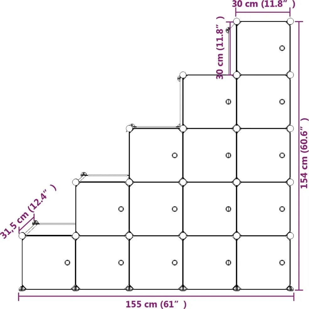 vidaXL Dětská modulární skříň s 15 úložnými boxy PP [340575] Barva: Bílá