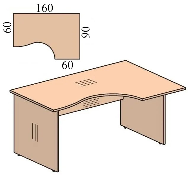 Ergonomický stůl Impress 160 x 90 cm, pravý, javor