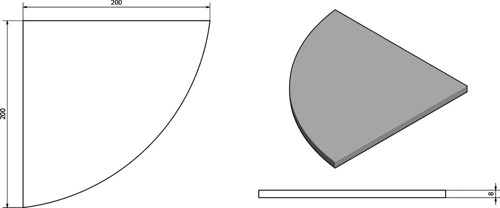 Sapho Sapho, Police rohová, čtvrtkruhová 200x200x8mm, mléčné sklo, 22487