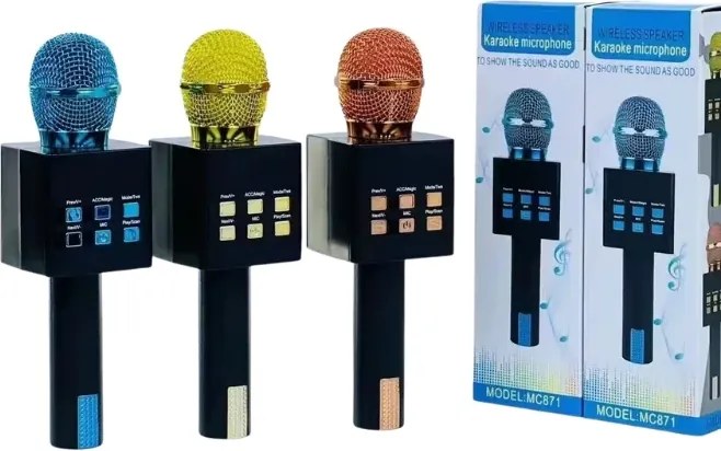 Bezdrátový Bluetooth karaoke mikrofon MC871 3v1 - zlatý