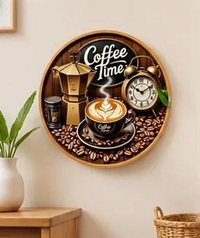 nástěnné hodiny, 2D, malé, dřevo, 20x20 cm, coffee styl, Dekorino HN20260003