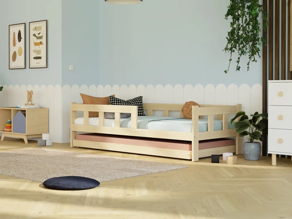 Benlemi Dřevěná jednolůžková postel FENCE 4v1 se zábranou a přistýlkou Zvolte barvu: Bílá, Zvolte rozměr: 90x160 cm, Zvolte zábranu: S otevřeným vstupem
