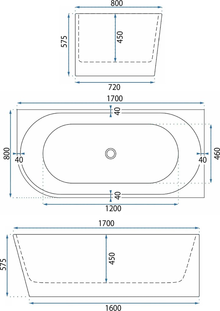 Volně stojící akrylová vana REA WENUS RIGHT 170x80 cm bílý, sifon Click-Clack - kartáčovaná měď