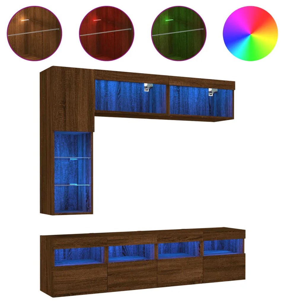 vidaXL 7dílná obývací stěna s LED osvětlením hnědý dub