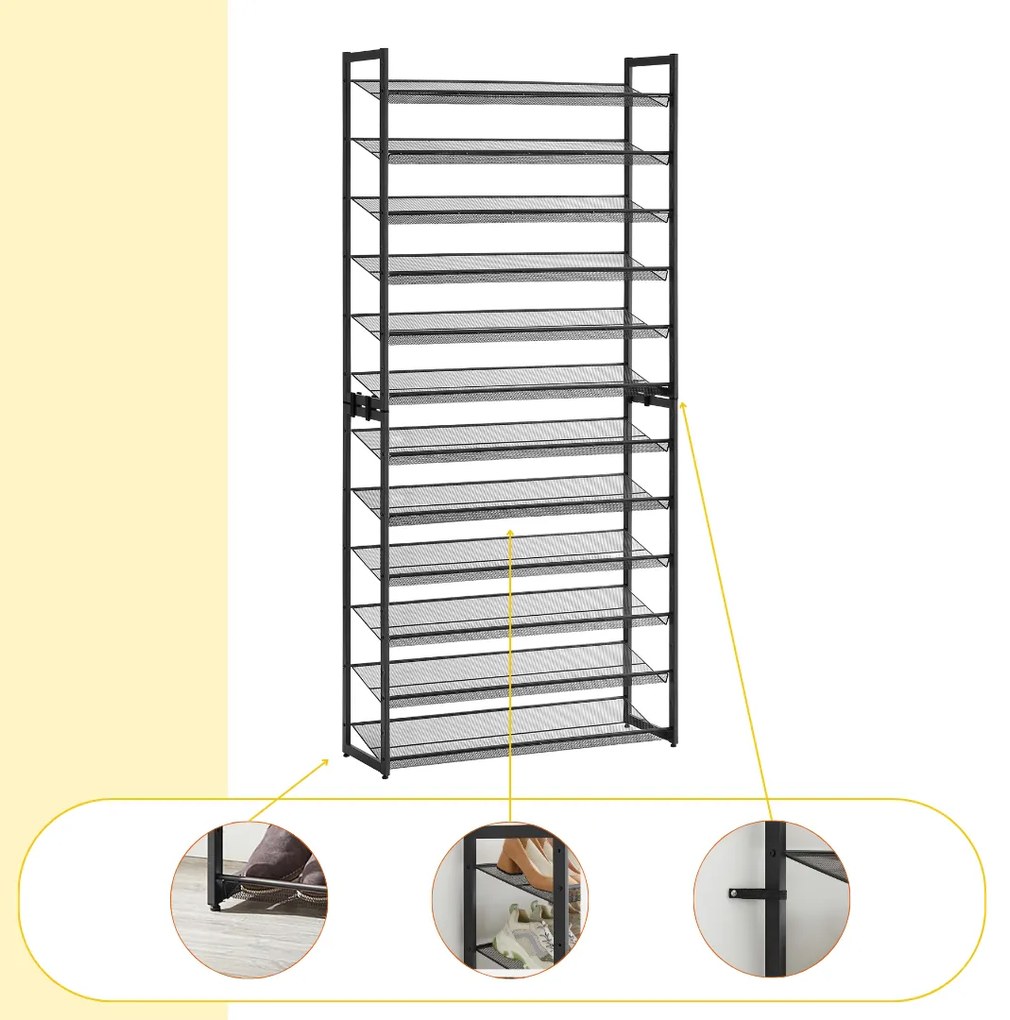 Stohovatelný regál na boty IDA, 12 polic, 92,5x31x223cm, černá Jurhan