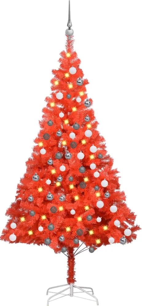 vidaXL Umělý vánoční stromek s LED a sadou koulí 180 cm PVC [3077504] Barva: Stříbrná a růžová