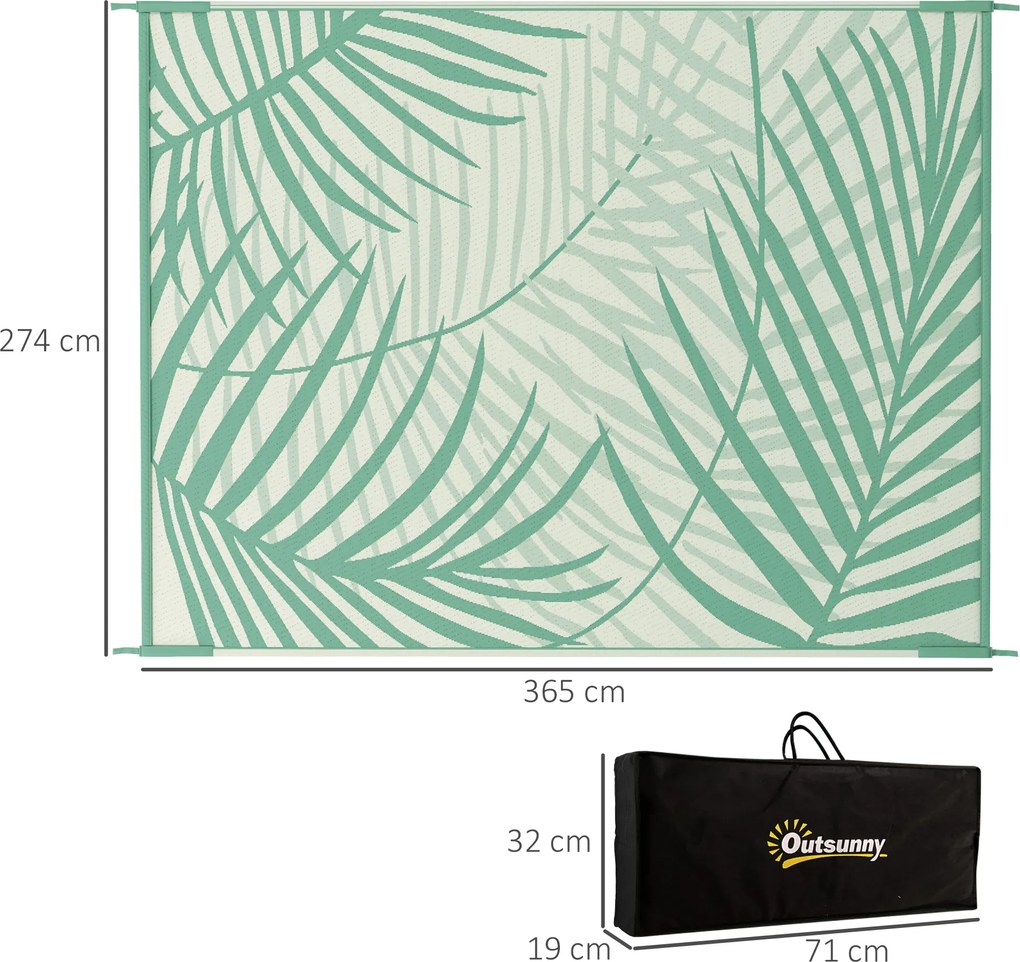Outsunny venkovní koberec velký oboustranný koberec vodoodpudivý s taškou na kempování terasa 365x274cm v zelené barvě | Aosom.de