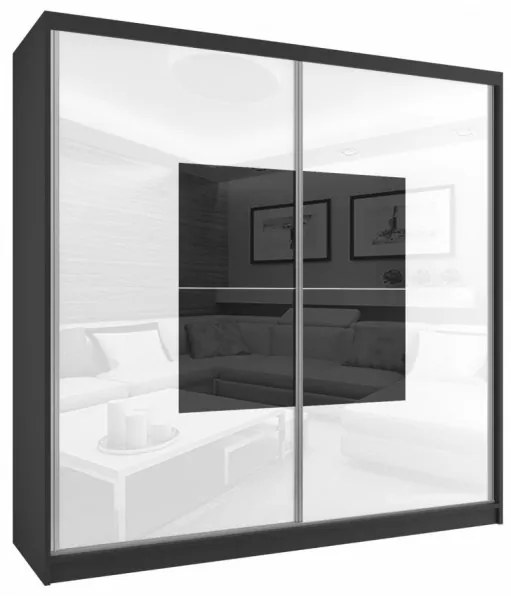Moderní šatní skříň s posuvnými skleněnými dveřmi šířka 200 cm - 11 barevných variant, černý korpus 148