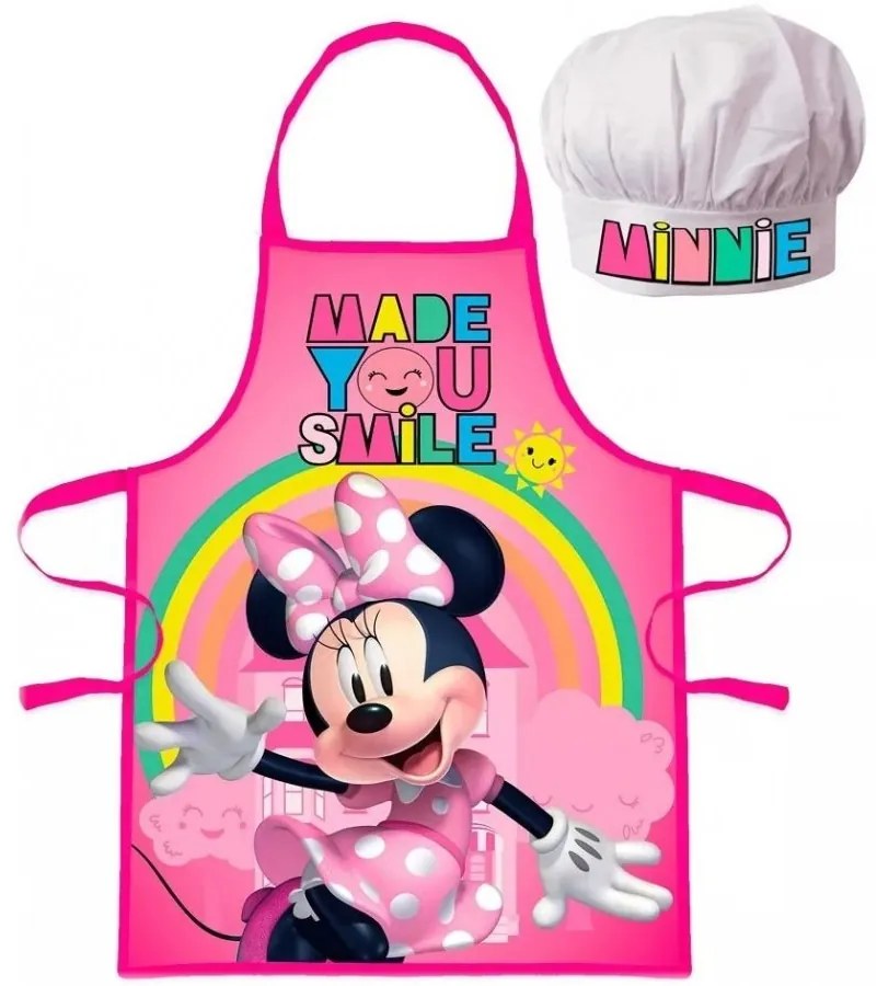 Dětská / dívčí zástěra s kuchařskou čepicí Minnie Mouse - Disney - motiv s duhou - pro děti 3 - 8 let