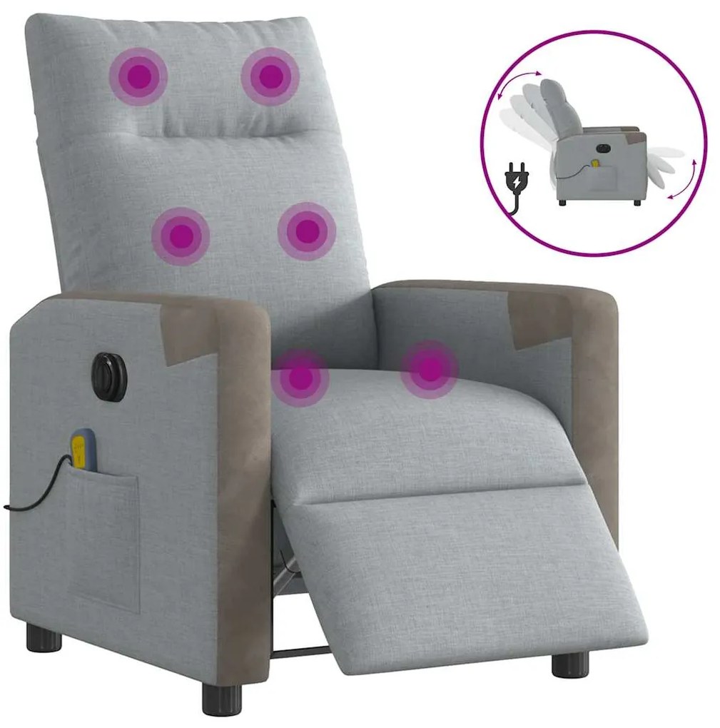 Elektrické masážní polohovací křeslo světle šedé textil 3324085