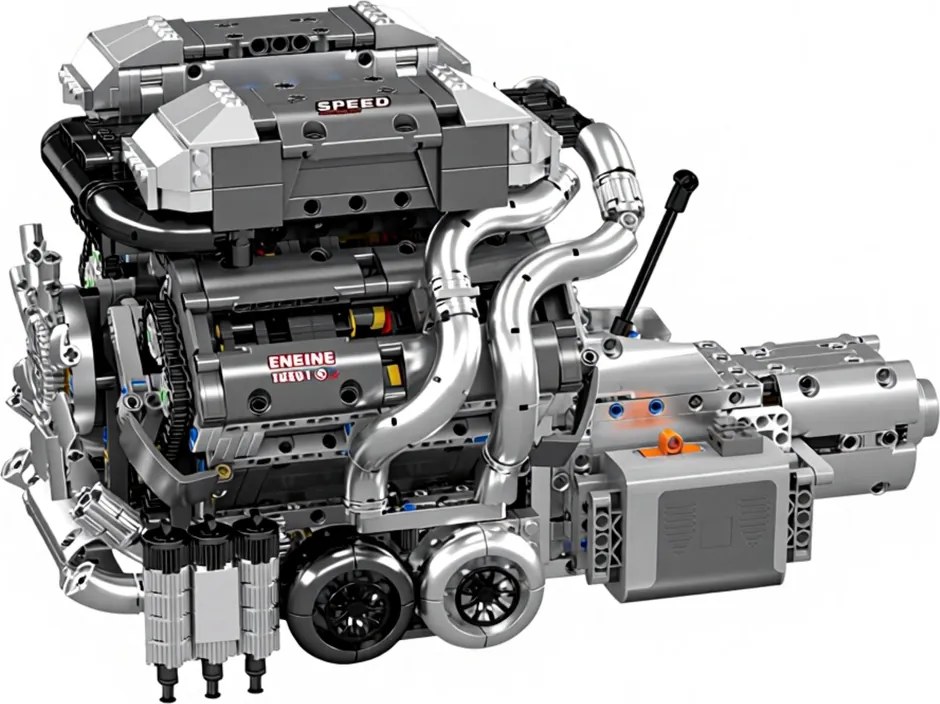LEAN Toys Stavebnicové kostky – motor V8, převodovka, 2024 dílů
