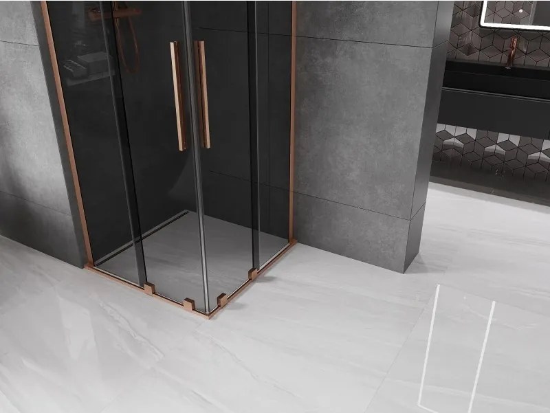 Mexen Velar L Duo, sprchový kout s posuvnými dveřmi 90 x 90 cm, 8mm šedé sklo, měděná matná, 871-090-090-02-43-65