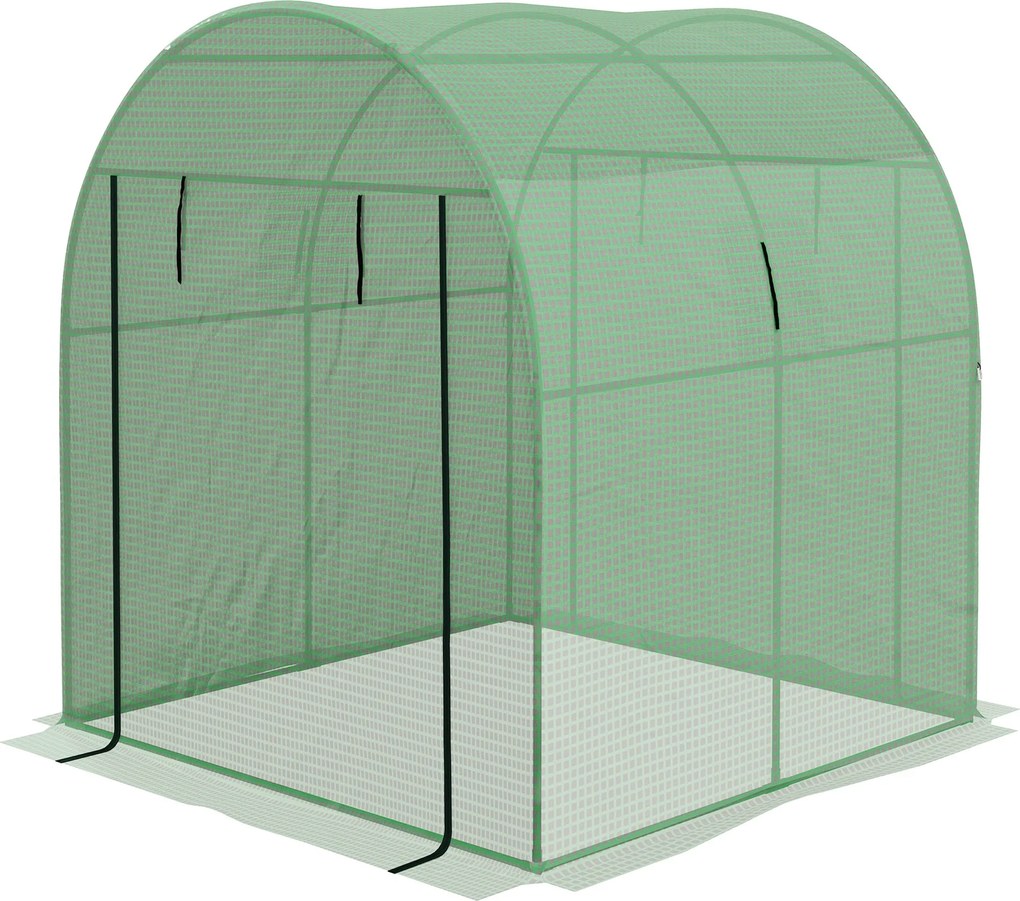 Zelený tunelový skleník Outsunny pro zahradu 1,8x1,8x2 m, UV odolný skleník se 2 rolovacími dveřmi a okny, ocel a PE | Aosom