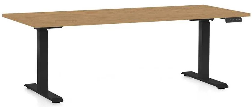Výškově nastavitelný stůl OfficeTech D, 180 x 80 cm, černá podnož, dub kamenný