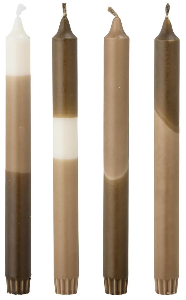 Bloomingville Vysoké svíčky Dip Dye Brown - set 4 ks, béžová barva, hnědá barva, vosk