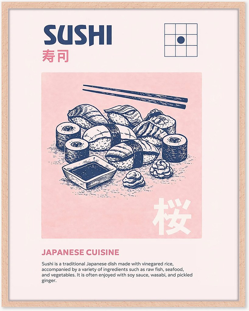 Ručně vyrobený zarámovaný digitální tisk Sushi