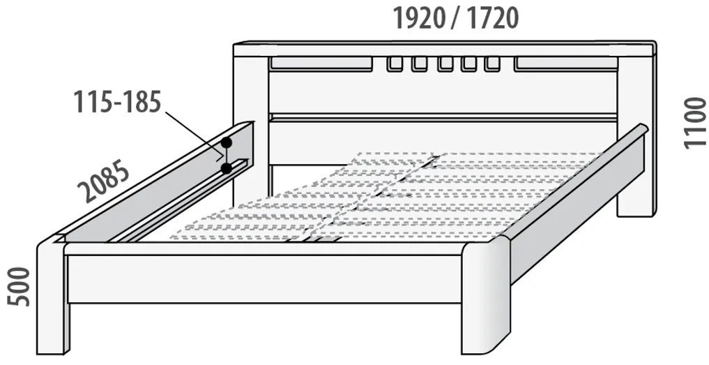 Postel Florencia, čelo rovné čtverečky 180,160 Domestav F120 Materiál: Buk cink, Barevne provedení: Přírodní provedení-lak, Specifikace: 180x200