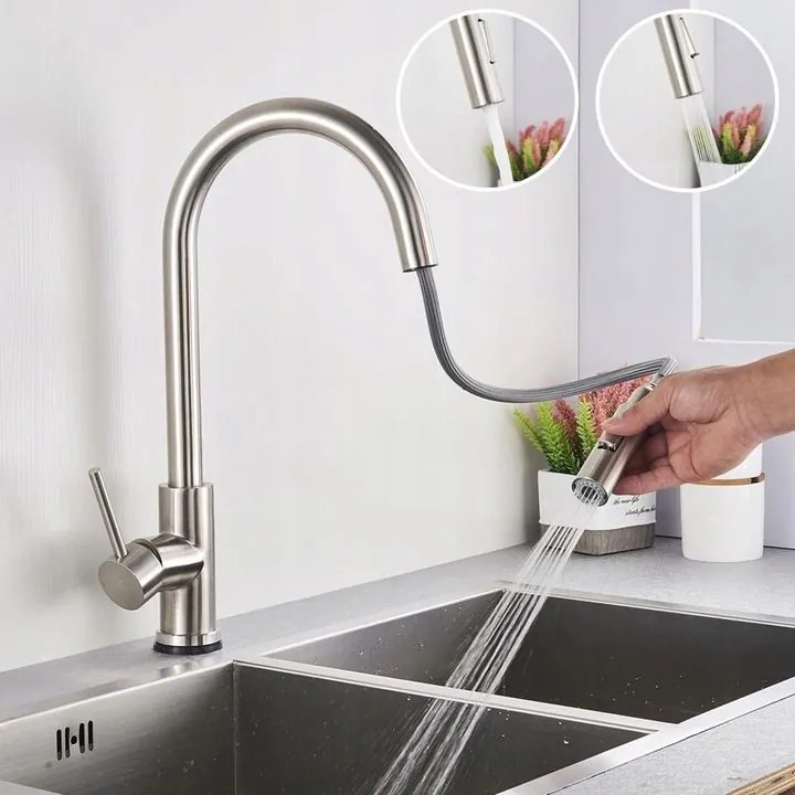 Rea Fresh, dřezová baterie s výsuvnou výlevkou, broušená ocel, REA-B9146