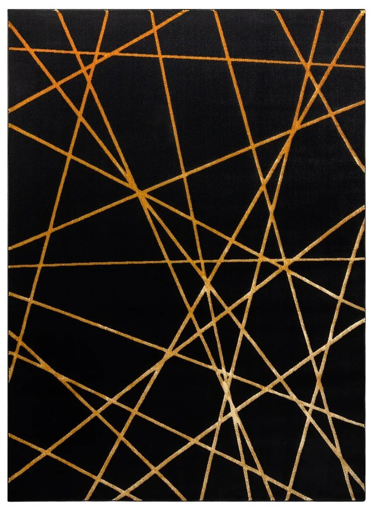 Dywany Łuszczów, Kusový koberec Gloss 406C 86 geometric black/gold, 140x190, černá, chodba / předsíň