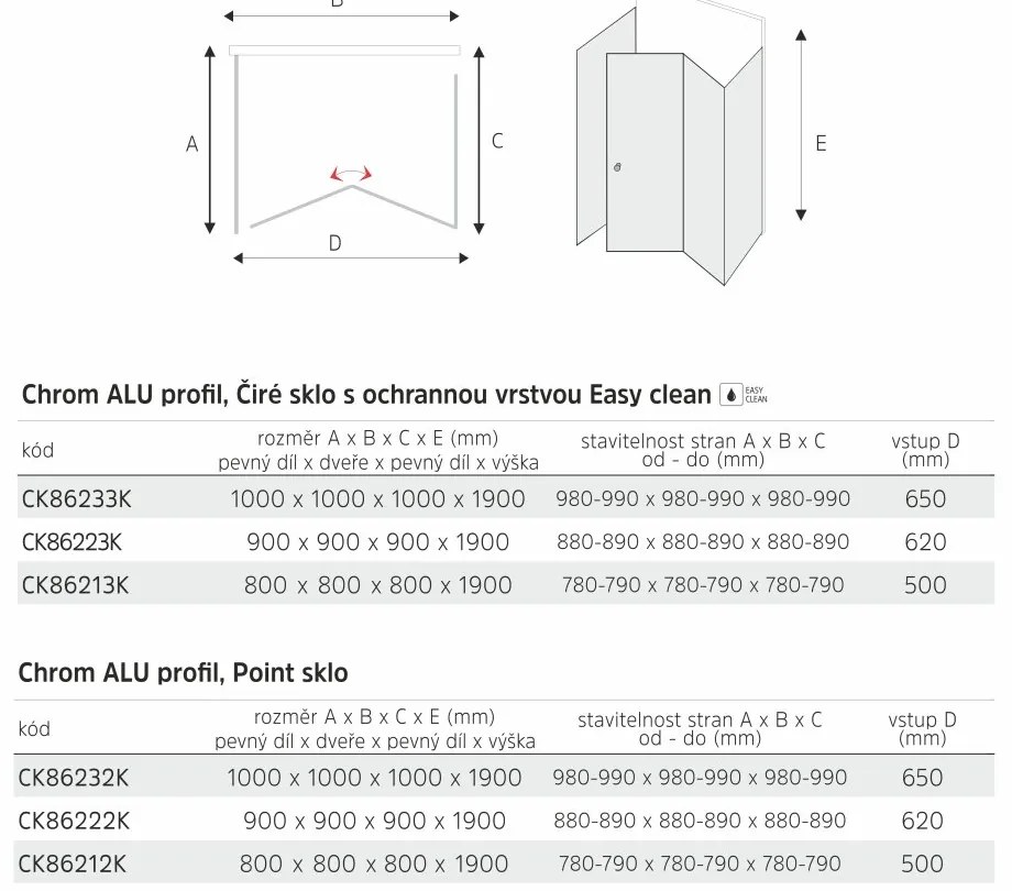 Mereo Lima sprchový kout čtverec 80 x 80 x 80 x 190 cm sklo Point ALU chrom CK86212K