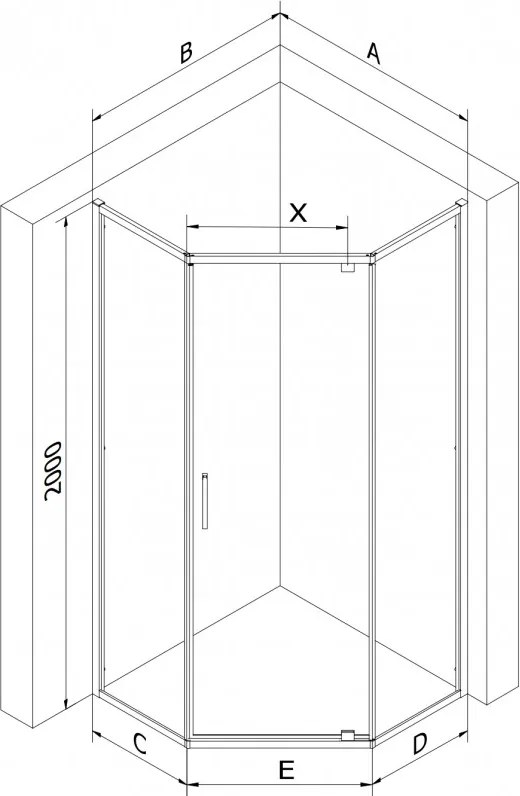 Mexen Exo, pětiúhelníkový výklopný sprchový kout 100 x 100 cm, čiré sklo, zlatá, 812-100-100-50-00