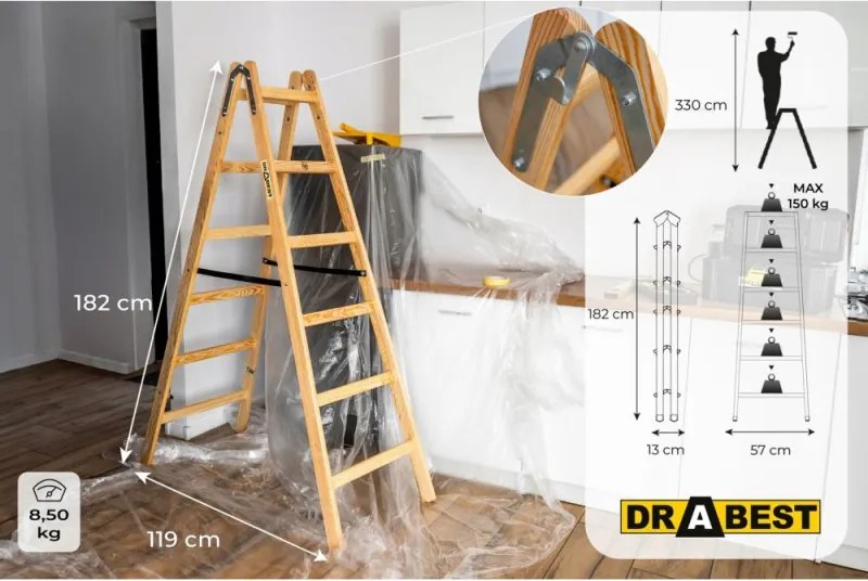 Dřevěné malířské štafle 2x6 stupňů oboustranné DRABEST DREW 2x6 PRO