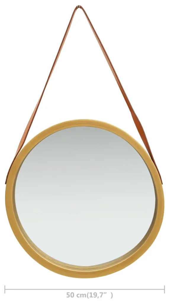 Nástěnné zrcadlo s popruhem 50 cm zlaté - Default Title