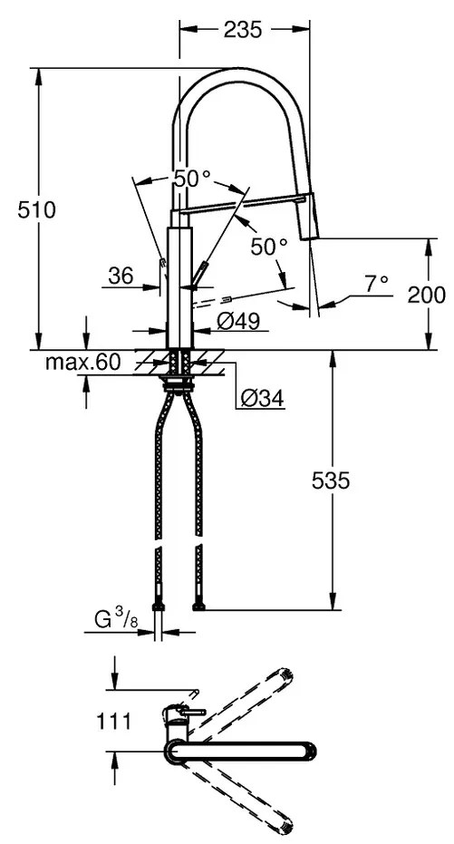 Grohe Concetto - Páková dřezová baterie, silikonové rameno, chrom 31491000