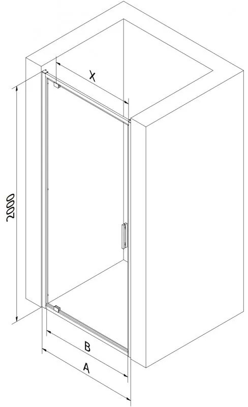 Mexen Exo, 1-křídlé sprchové dveře do otvoru 95 cm, 6mm čiré sklo, černý profil, 8181-095-000-70-00