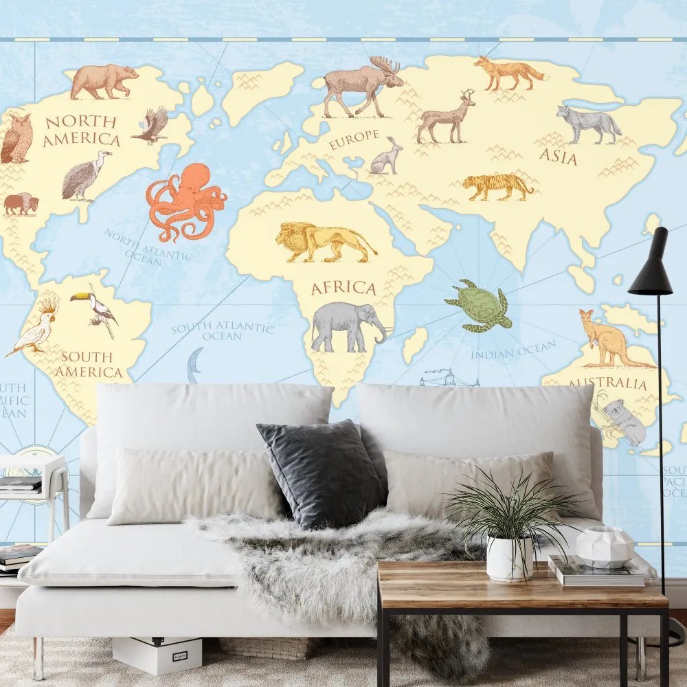 Fototapeta Dětská Klasická Mapa Světa Omyvatelný vlies 254x184
