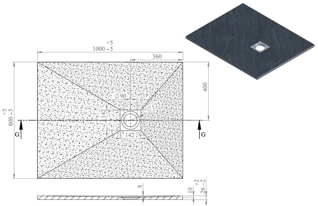 Vayer Kronos obdélníková sprchová vanička, litý mramor Rozměr vaničky: 100x70cm