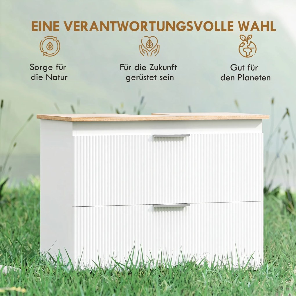 HOMCOM spodní skříňka pod umyvadlo s 2 velkými zásuvkami, dvoubarevná, vhodná pro sloupkové i nábytkové umyvadlo, 80 × 40 × 60 cm, bílá a přírodní