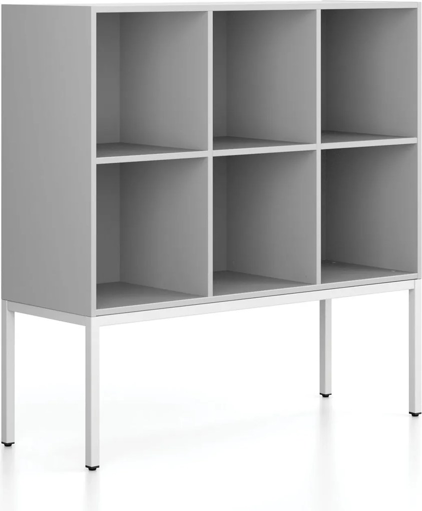 Regál FRAME, nízký, s bílou podnoží, 1299 x 450 x 1331 mm, šedá