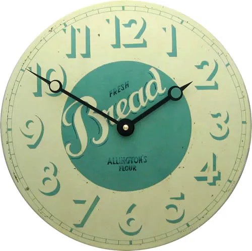 Retro hodiny na stěnu- emailové -  Fresh Bread Design, 28cm